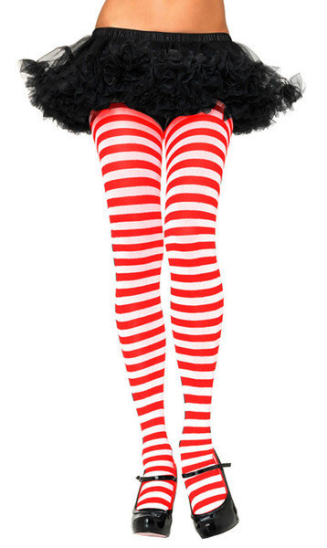 Red and White Striped Tights Opaque 8082