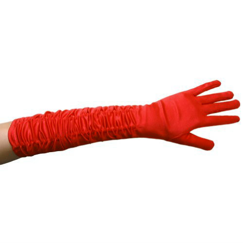 Red Long Ruched Satin Gloves 5096 - Private Island Party