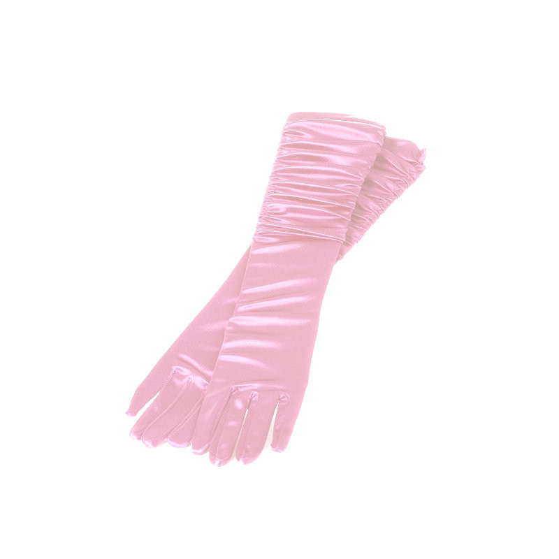 Pink Long Ruched Satin Gloves 5097
