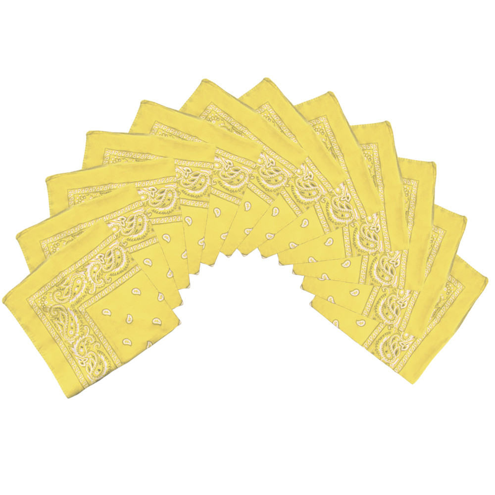 Yellow Bandana 22" Paisley Cotton 12 PACK 1023D