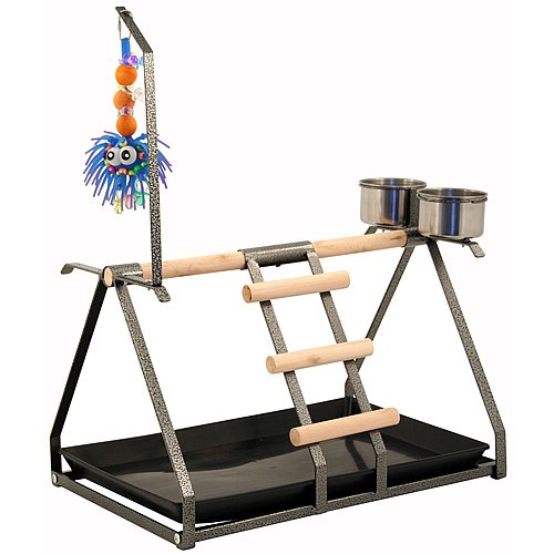Tabletop Parrot Stand with Toy Hanger & Feeders - 2 Colours