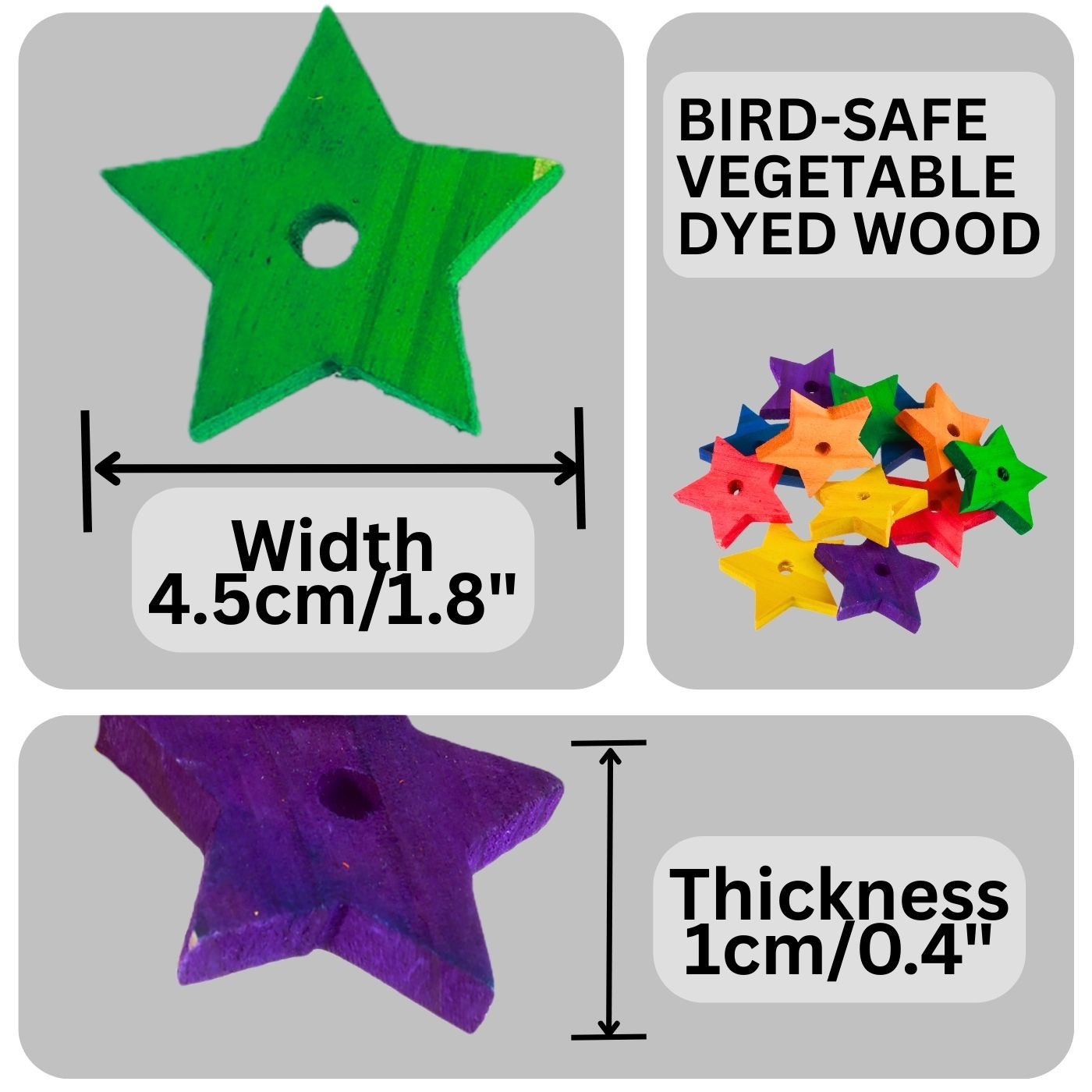 Large Parrot Toy Making Parts Coloured Pine Wood Stars - 12