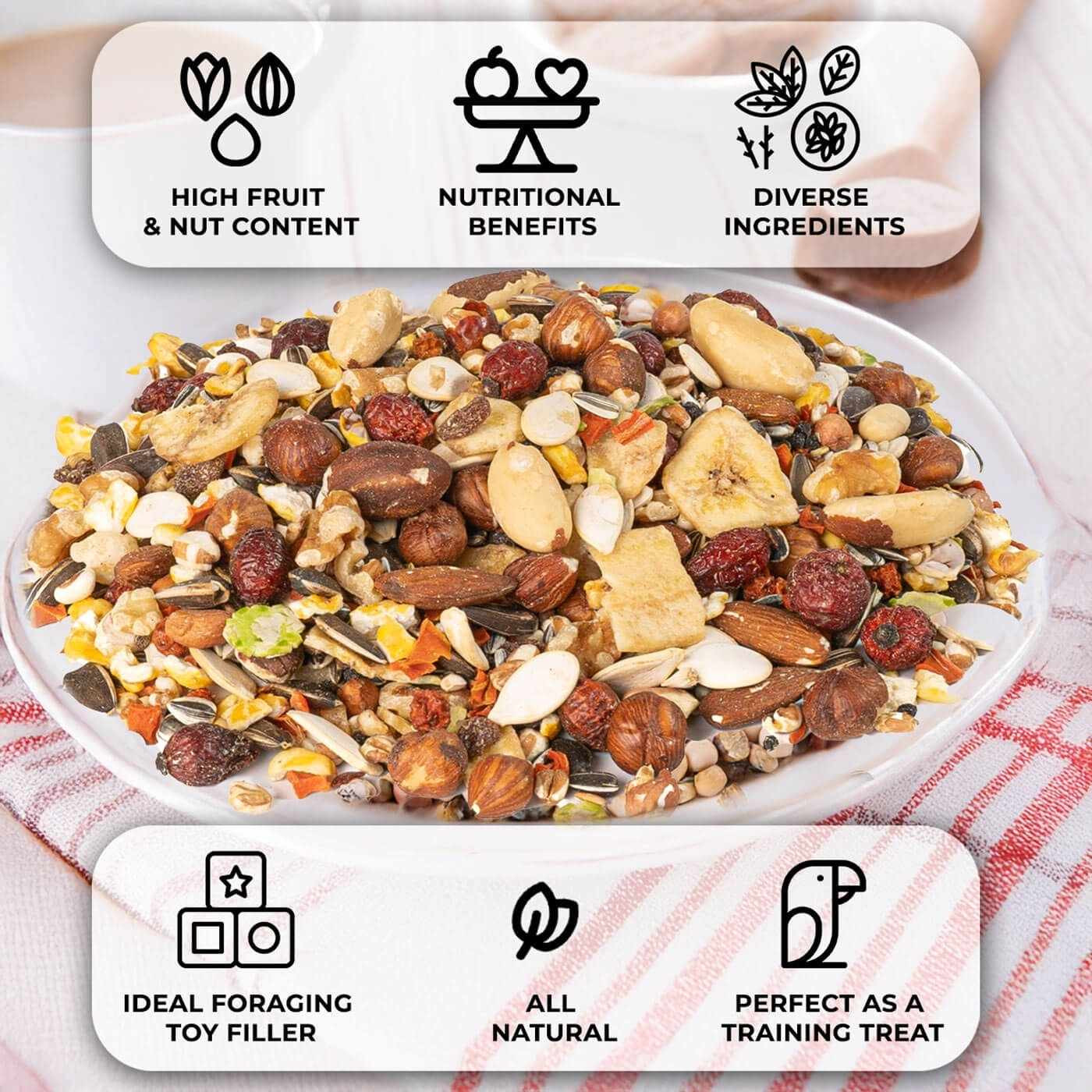 Premium Tropical Parrot Food Seed mix with Fruit and Nuts