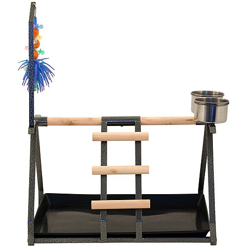 Tabletop Parrot Stand with Toy Hanger & Feeders - 2 Colours