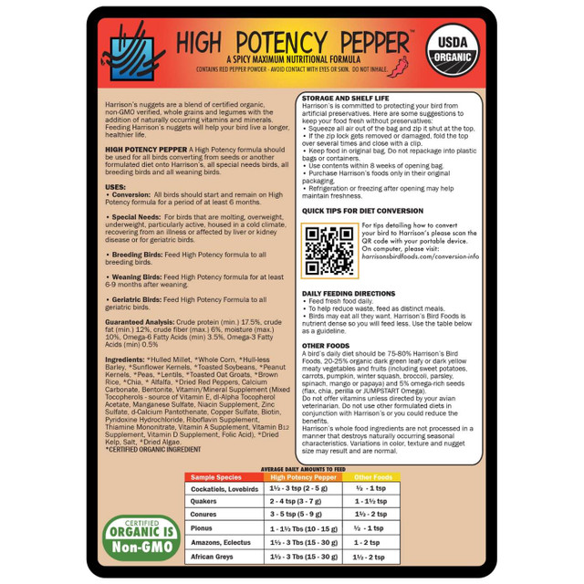 High Potency Pepper Parrot Food Fine | Parrot Essentials