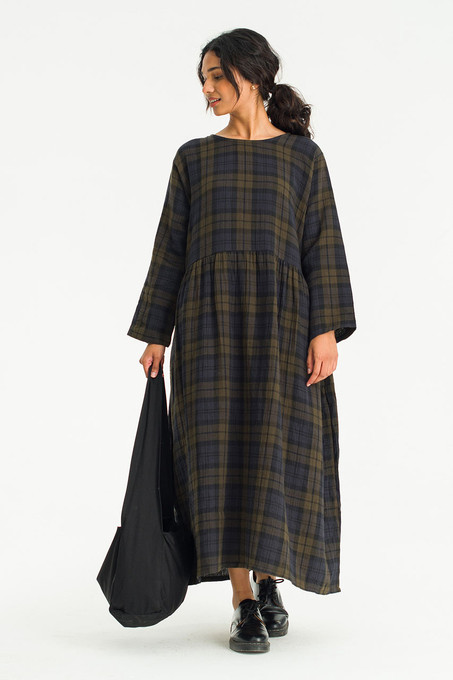 Tasha Double Face Check Dress, Khaki