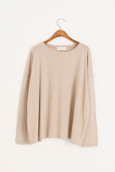 Linen Mix Basic Tee, Beige