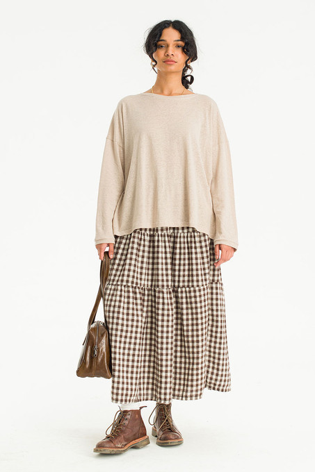 Linen Mix Basic Tee, Beige