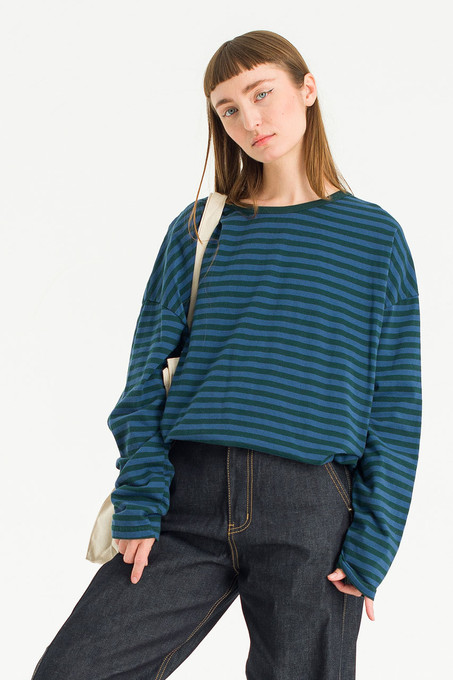 Aya Loose Stripe Tee, Deep Blue