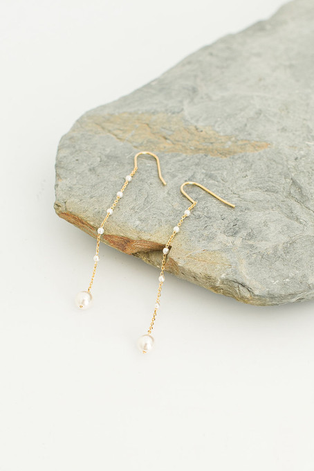Sakura Pearl Drop Earrings, 14K Gold Plated