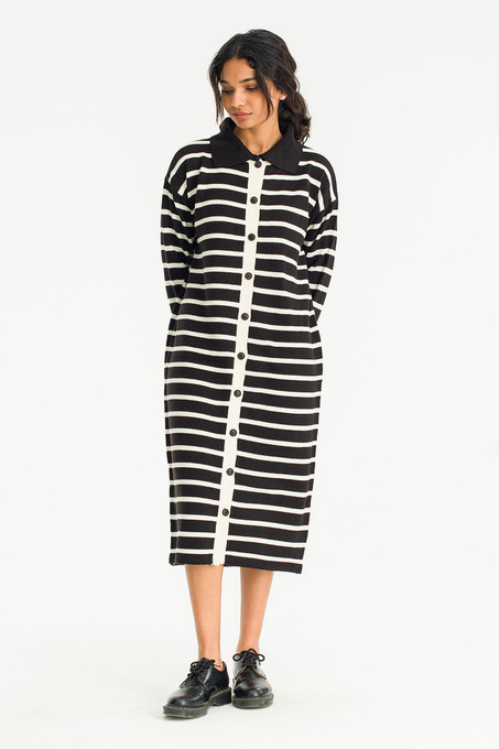 Momo Stripe Knit Maxi Dress, Black
