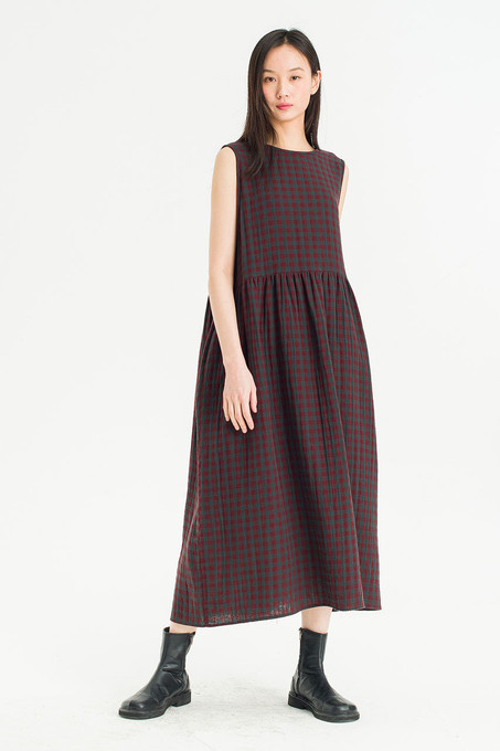 Tasha Check Relax Pinafore Dress, Wine