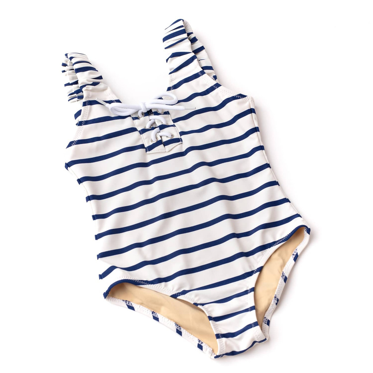 Nautical Stripe Girls Lace Up One Piece Swimsuit 3-5 - Shade Critters