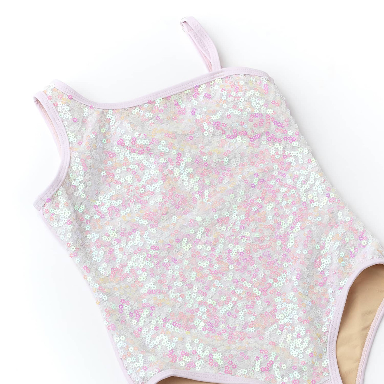 Light Pink Girls Daisy Sequin One Shoulder One Piece Swimsuit 3-10 ...