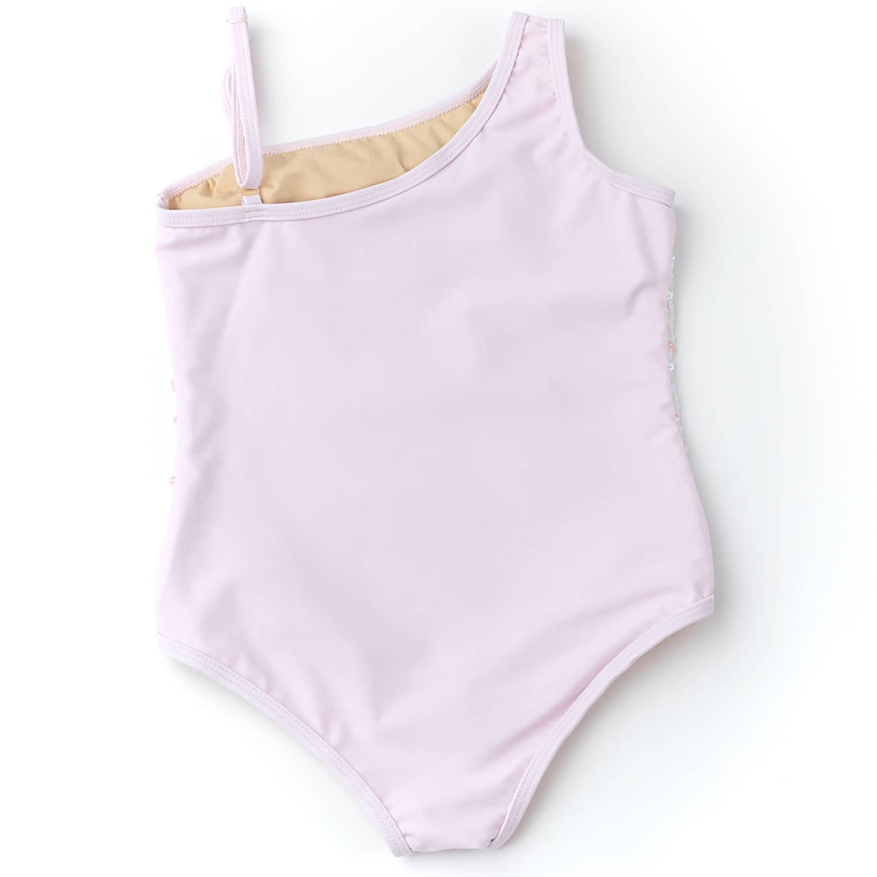 Light Pink Girls Daisy Sequin One Shoulder One Piece Swimsuit 3-10 ...