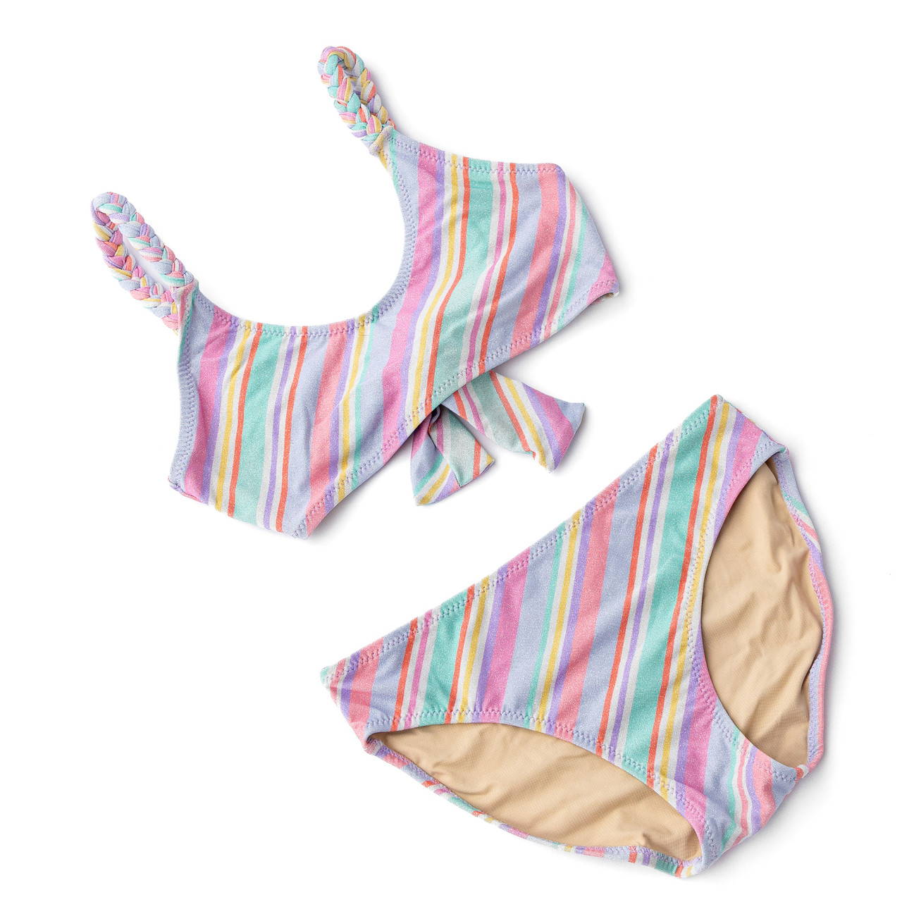Diagonal Stripe Girls Shimmer Tie Back Two Piece Swimsuit 4t-14 - Shade ...