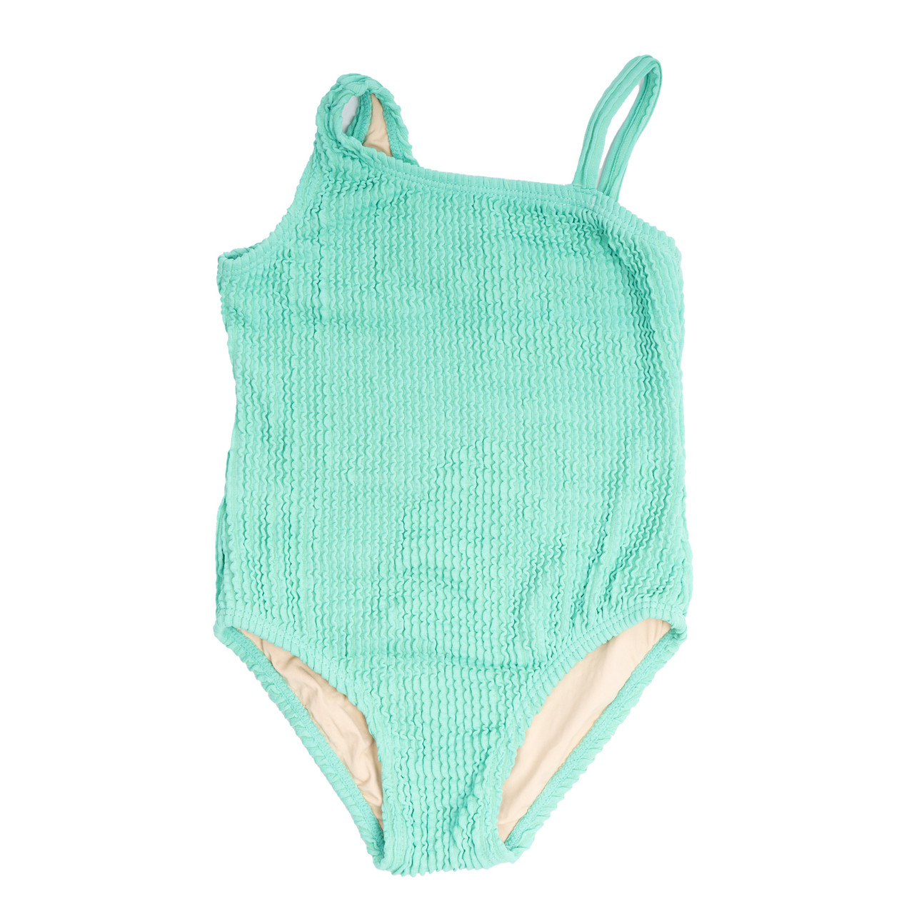 Green Girls Crinkle Textured One Shoulder One Piece Swimsuit 3-14 ...
