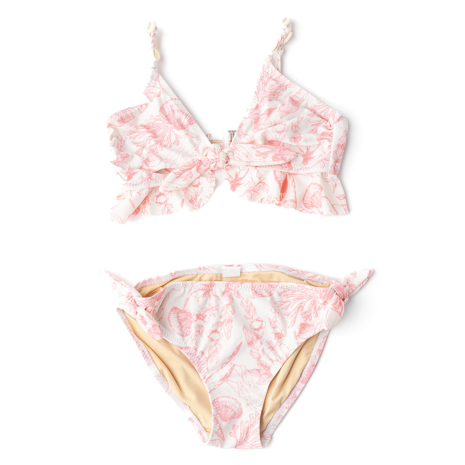 Seaside Toile Tween Girls Shell Ruffle Two Piece Swimsuit Set 7-14 ...