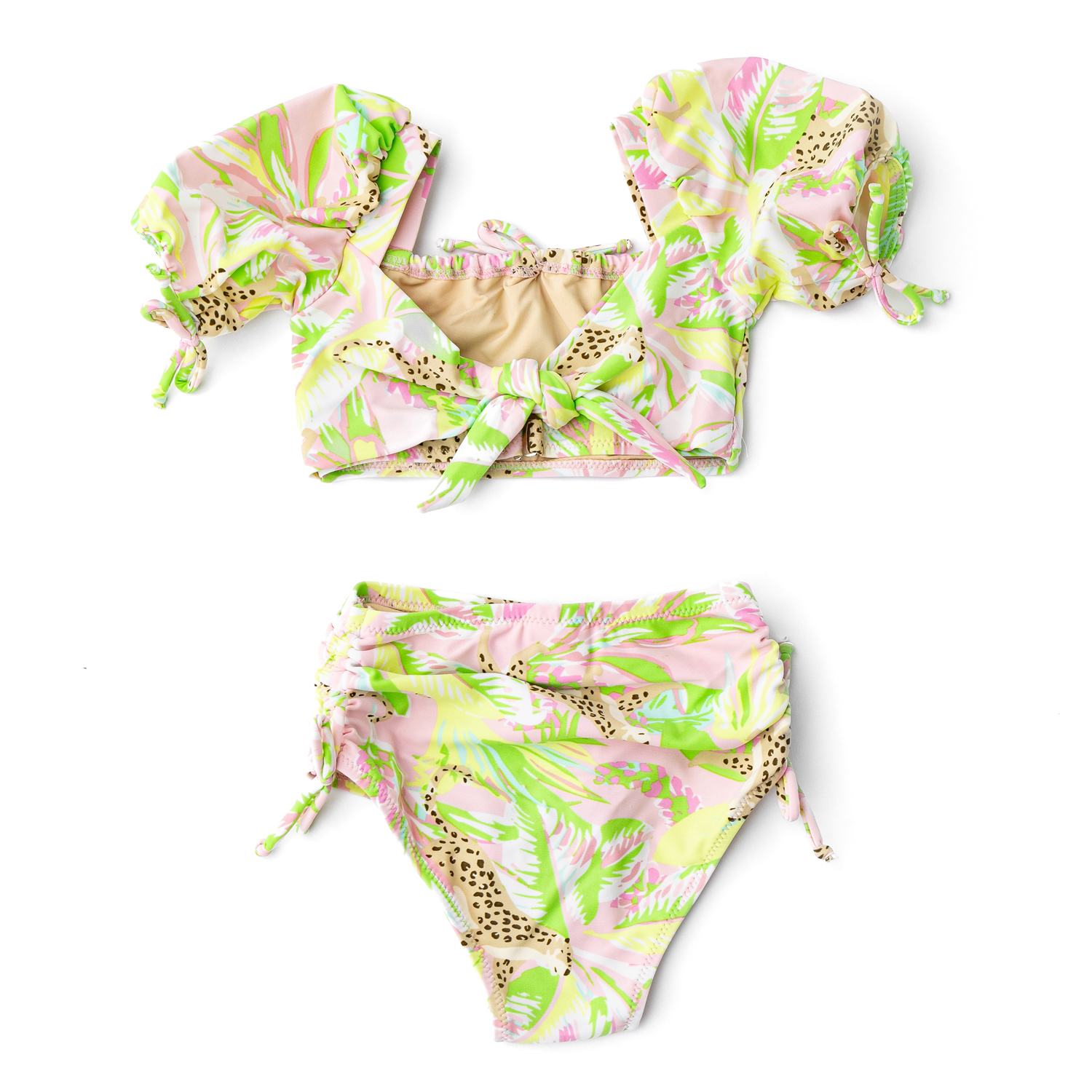 Palm Beach Leopard Girls High Waist Cinched Two Piece Swimsuit 2t-10 ...