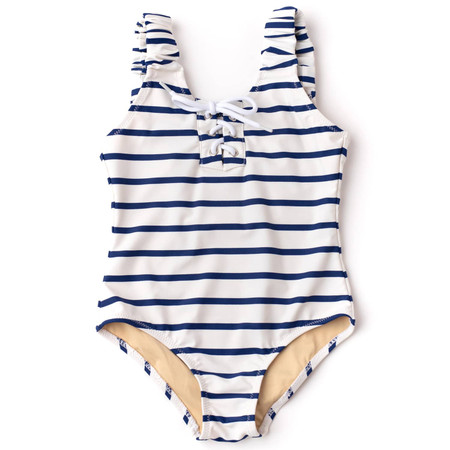 Nautical Stripe Girls Lace Up One Piece Swimsuit 3-5 - Shade Critters