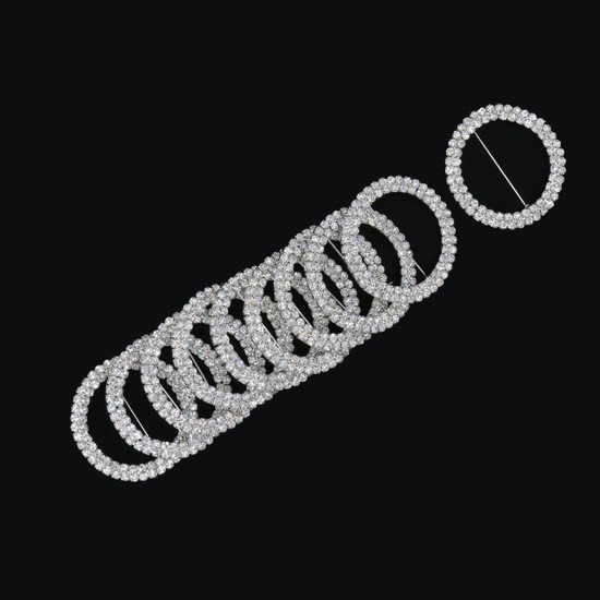 10 Pack Round Rhinestone Chair Sash Buckle Silver - Your Chair Covers Inc.