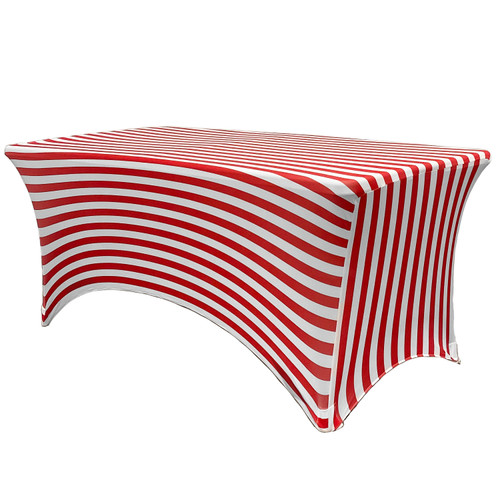 Spandex 8 Ft Rectangular Table Cover Red/White Striped