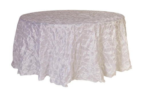 120 Inch Pinwheel PInched Taffeta Round Tablecloth White