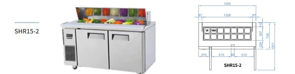 Skipio SHR15-2 Salad Side Prep Table with Hood Lid