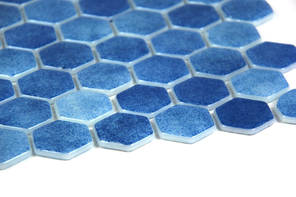 Islamorada Hexagon Tropic Blue Glass Pool Tile