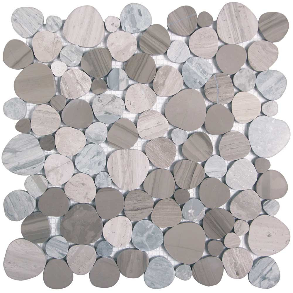 Reef Wood Grey Mix Marble Heart Shaped Bubble Mosaic Tile