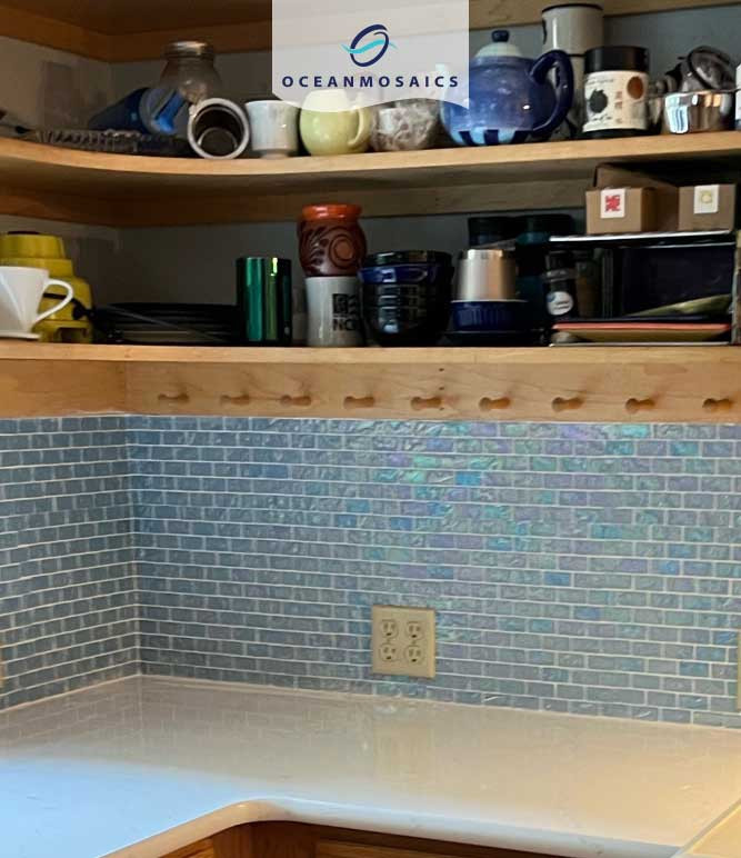 Beachwalk Sky Blue Iridescent Mini Brick 1x2 Pool Tile