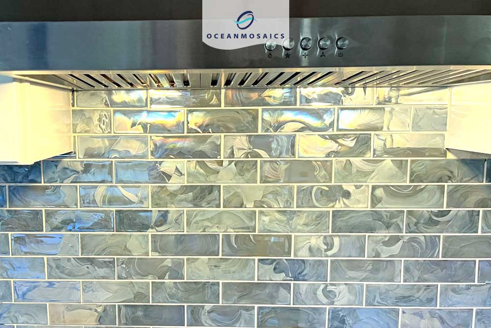 Ocean Mist Blue Pearlescent Iridescent 2x6 Subway Glass Tile