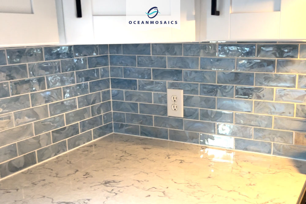 Ocean Mist Blue Pearlescent Iridescent 2x6 Subway Glass Tile