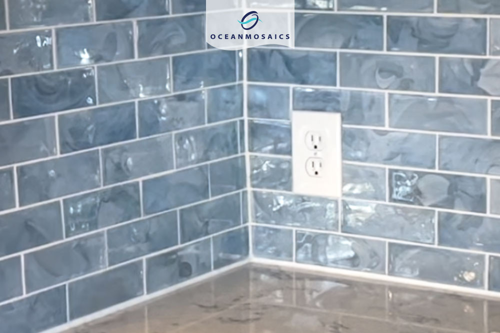 Ocean Mist Blue Pearlescent Iridescent 2x6 Subway Glass Tile