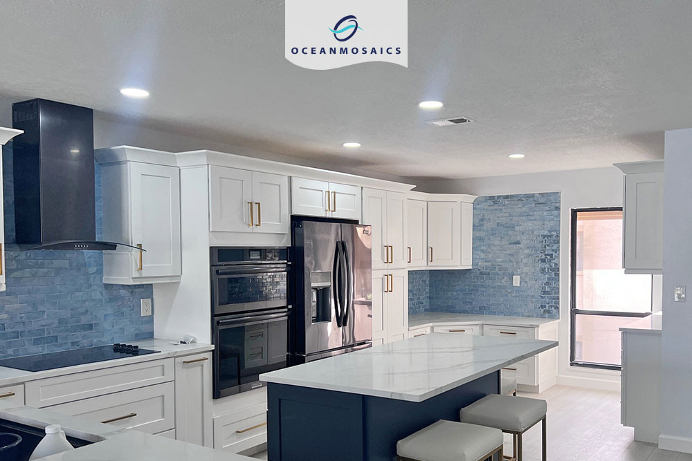 Ocean Mist Blue Pearlescent Iridescent 2x6 Subway Glass Tile