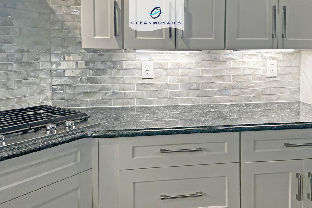 Ocean Mist White Pearlescent Iridescent 2x6 Subway Glass Tile