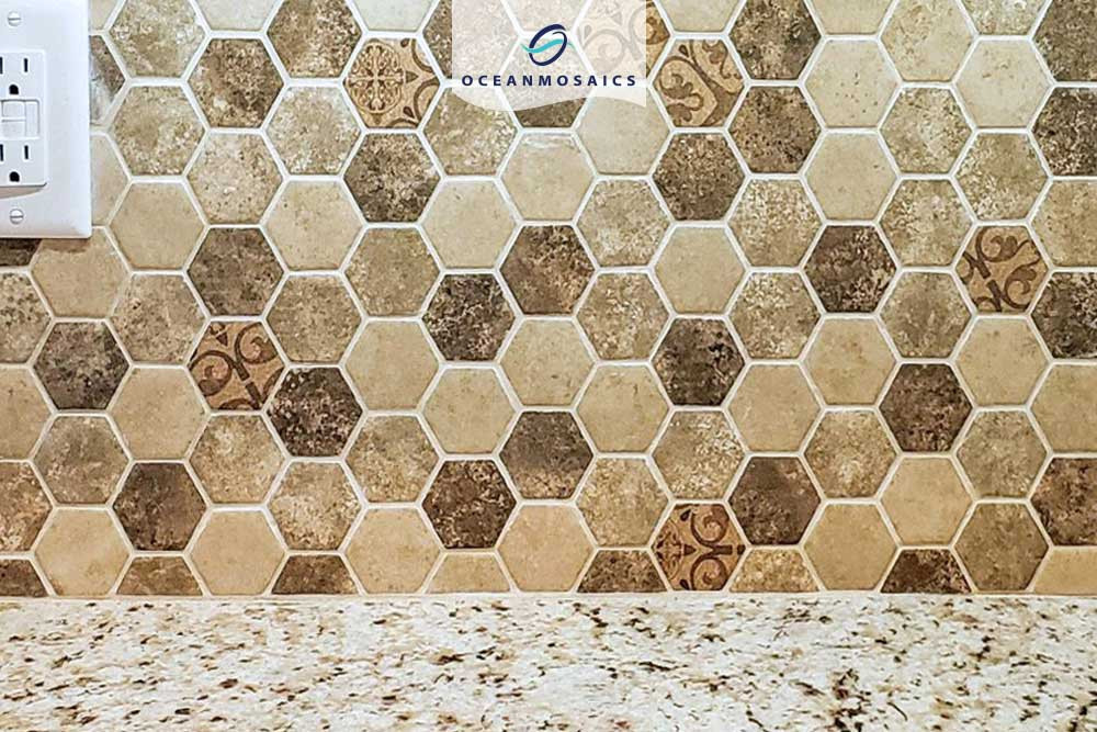Hexacycle Tan Noce Hexagon Recycled Glass Tile