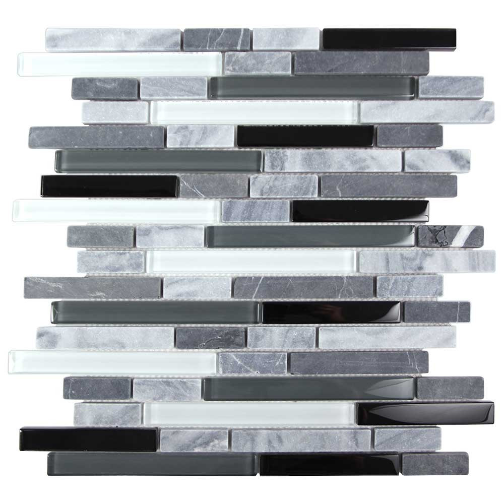 Java Black Mix Interlocking Linear Glass Mosaic Tile