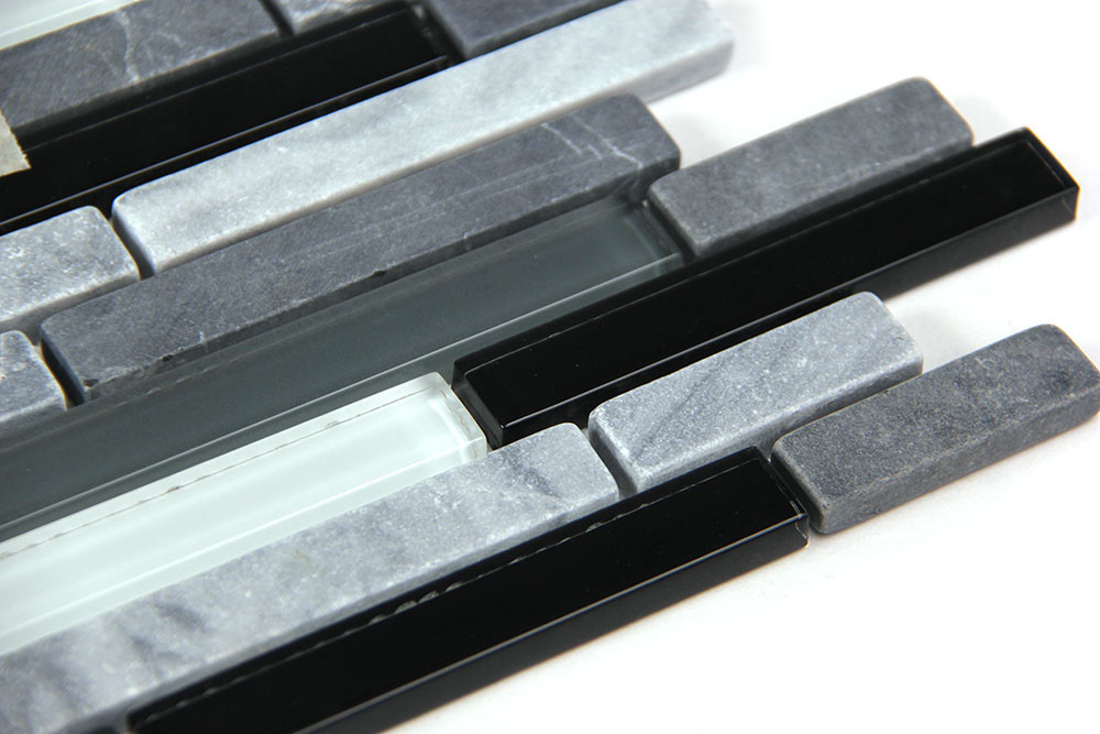 Java Black Mix Interlocking Linear Glass Mosaic Tile