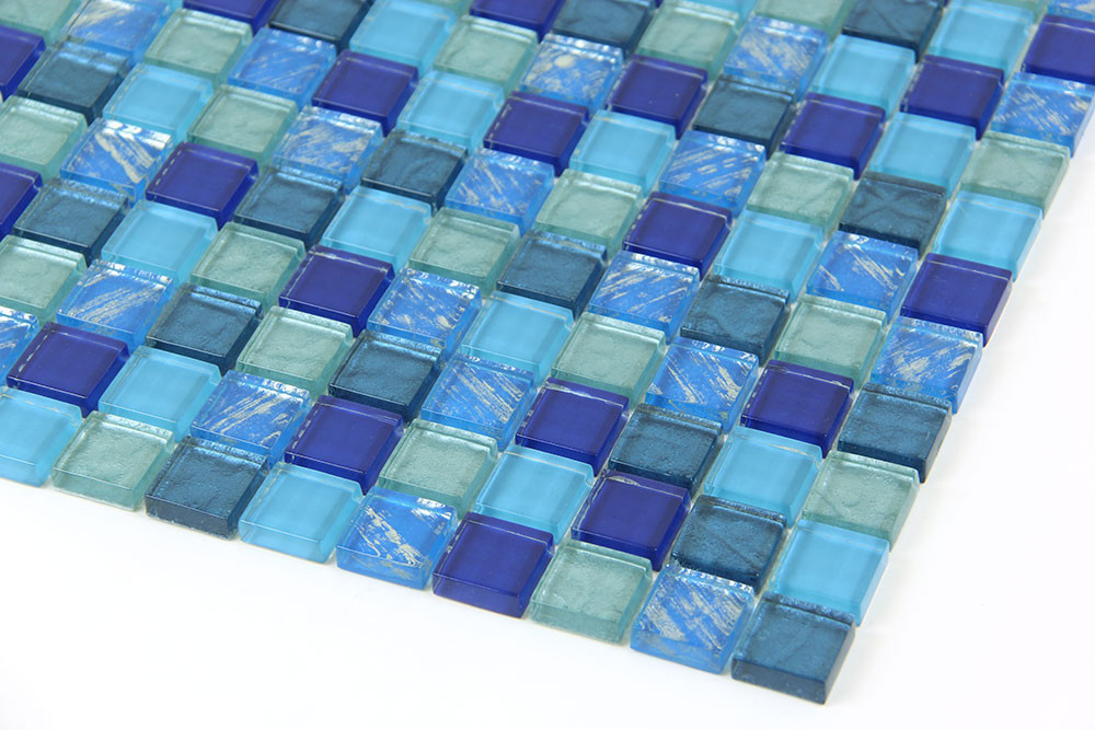 Splash Blue and Silver Mix NG MOS#7 Glass Mosaic Pool Tile