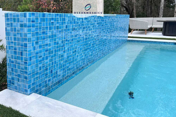 Seven Seas Caribbean Blue Polished Glass 2x2 Pool Tile