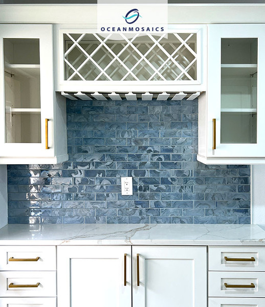 Ocean Mist Blue Pearlescent Iridescent 2x6 Subway Glass Tile