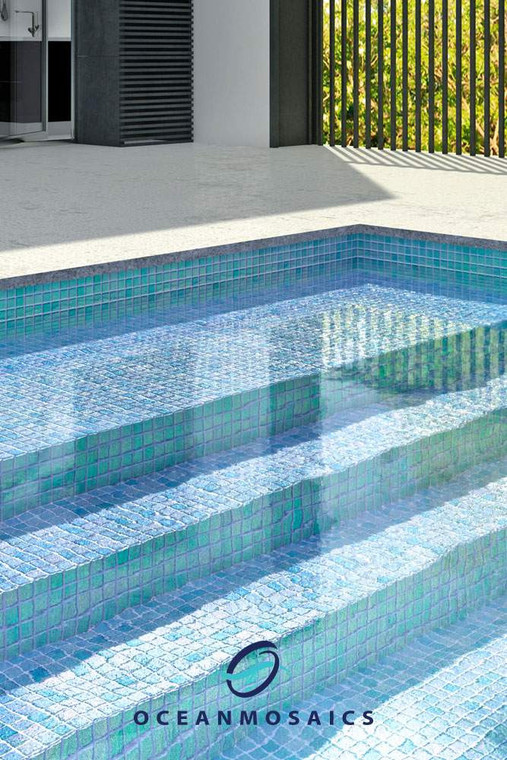Sea Pearl Misty Blue Iridescent 1x1 Pool Tile