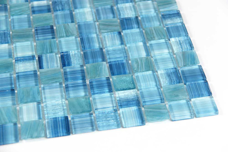 Seven Seas Caribbean Blue Polished Glass 1x1 Pool Tile