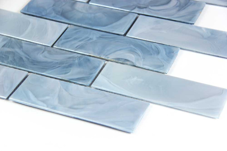 Ocean Mist Blue Pearlescent Iridescent 2x6 Subway Glass Tile