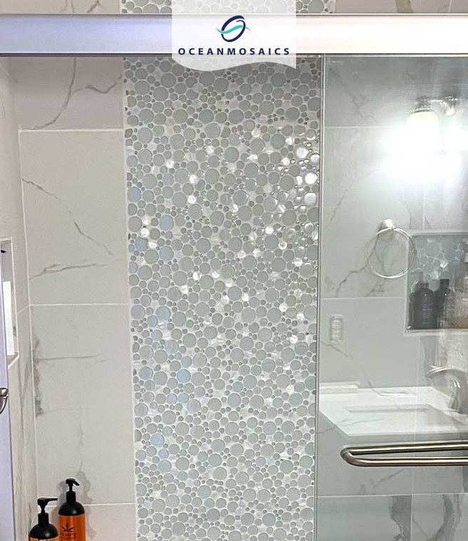 Agata Circle Shell White Mosaic Glass Tile