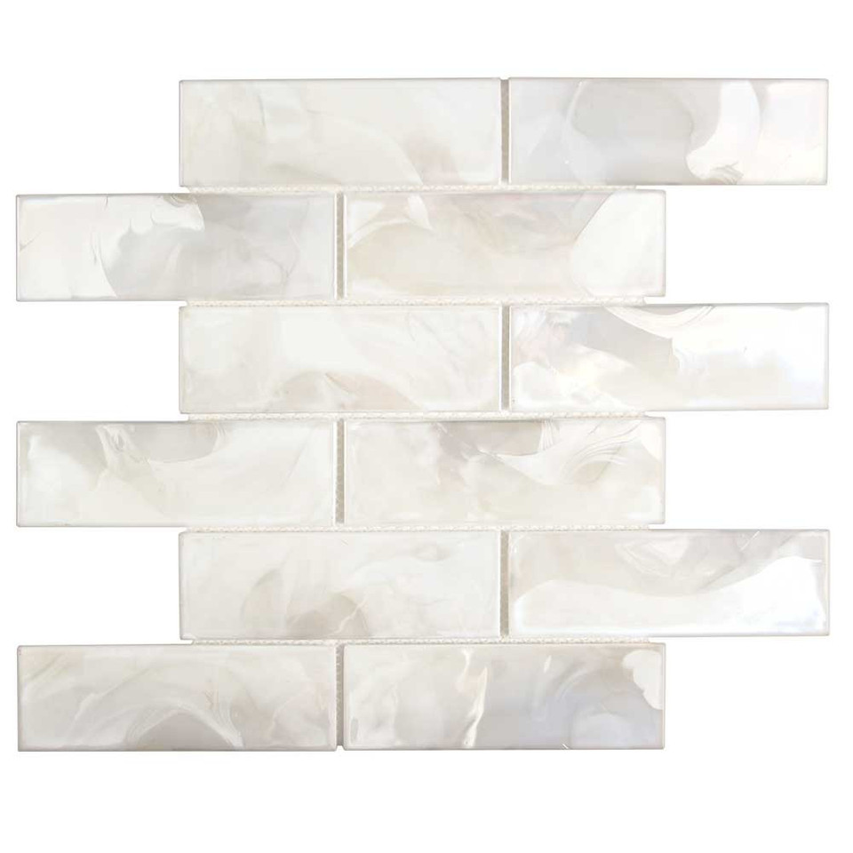 Ocean Mist White Pearlescent Iridescent 2x6 Subway Glass Tile