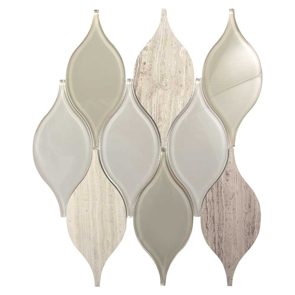 Waterfall Grey Teardrop Glass And Marble Mosaic Tile