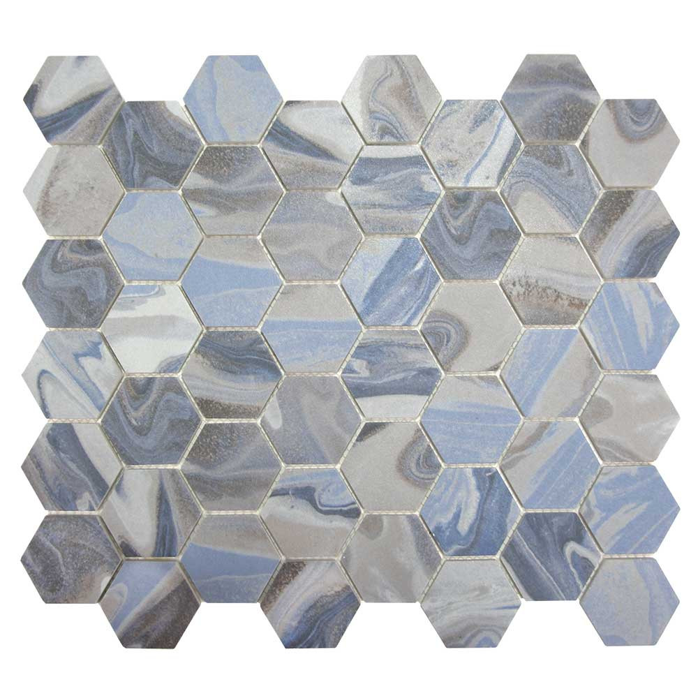 Seaside Hexagon Matte Blue Recycled Glass Tile