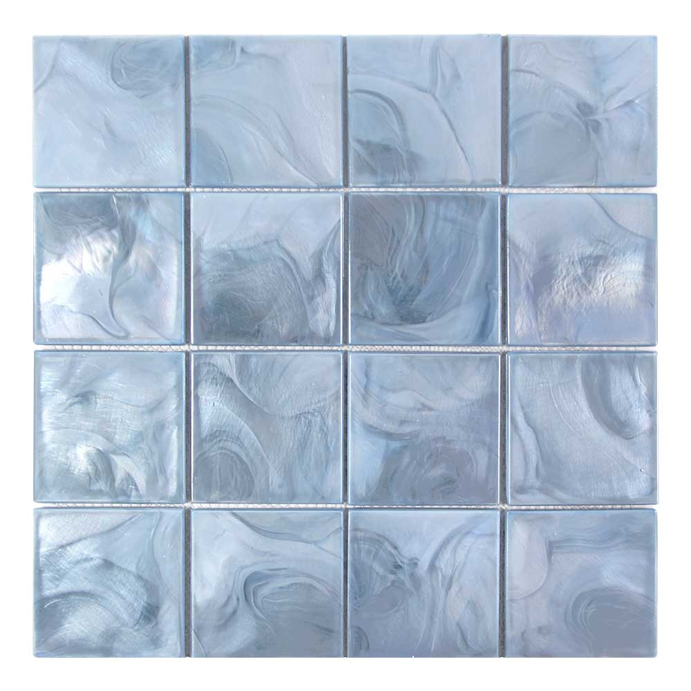 Ocean Mist Blue Pearlescent Iridescent Square Glass Tile